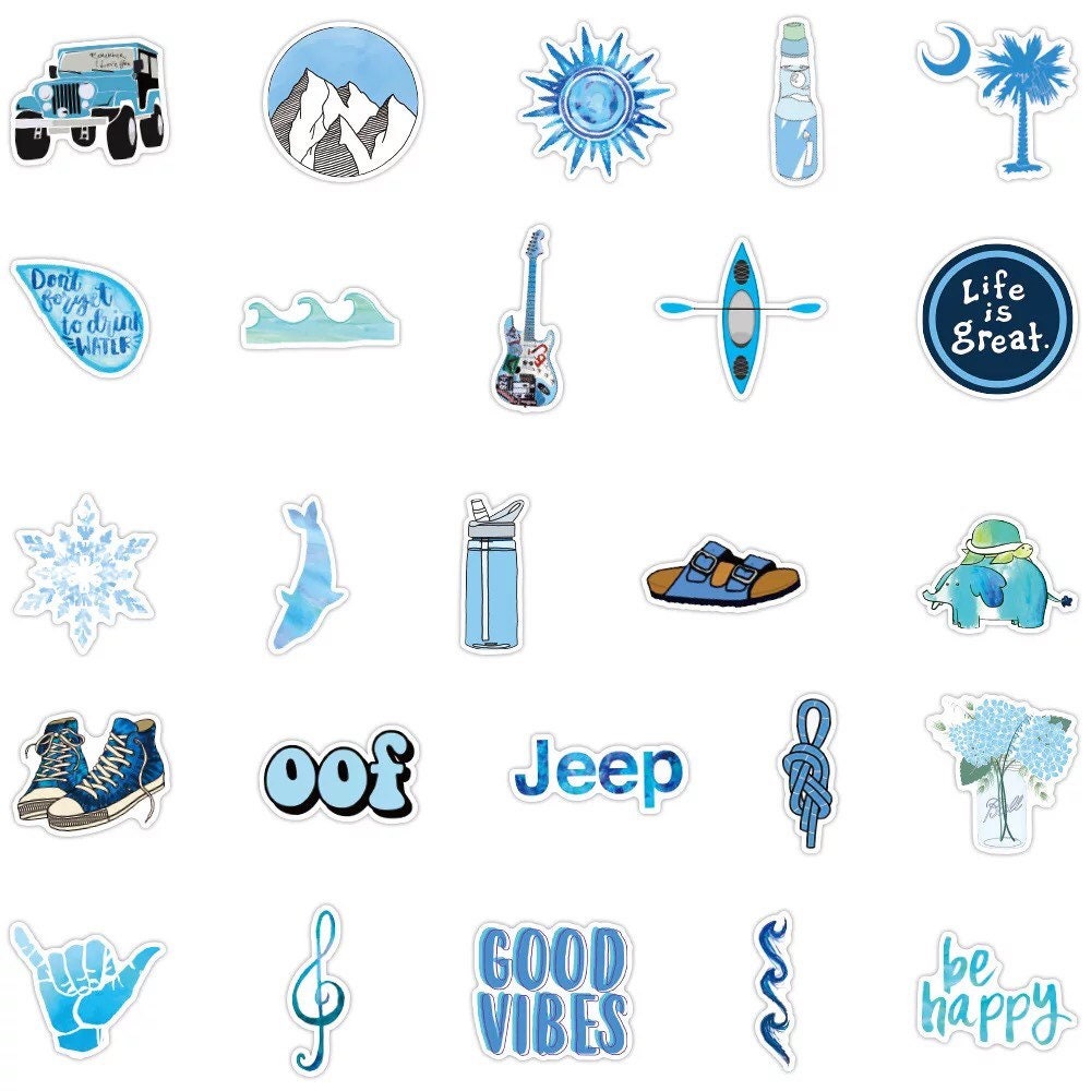 Wavy Cool Blue Aesthetic Sticker Pack for Hydroflask and - Etsy