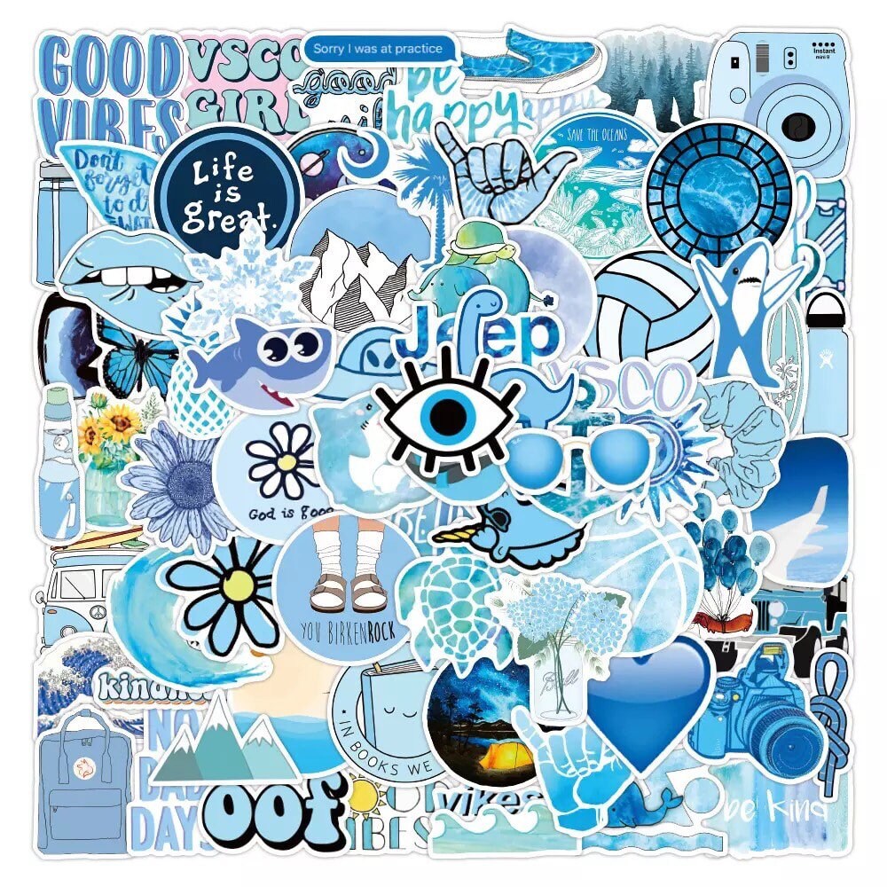 Wavy Cool Blue Aesthetic Sticker Pack for Hydroflask and - Etsy