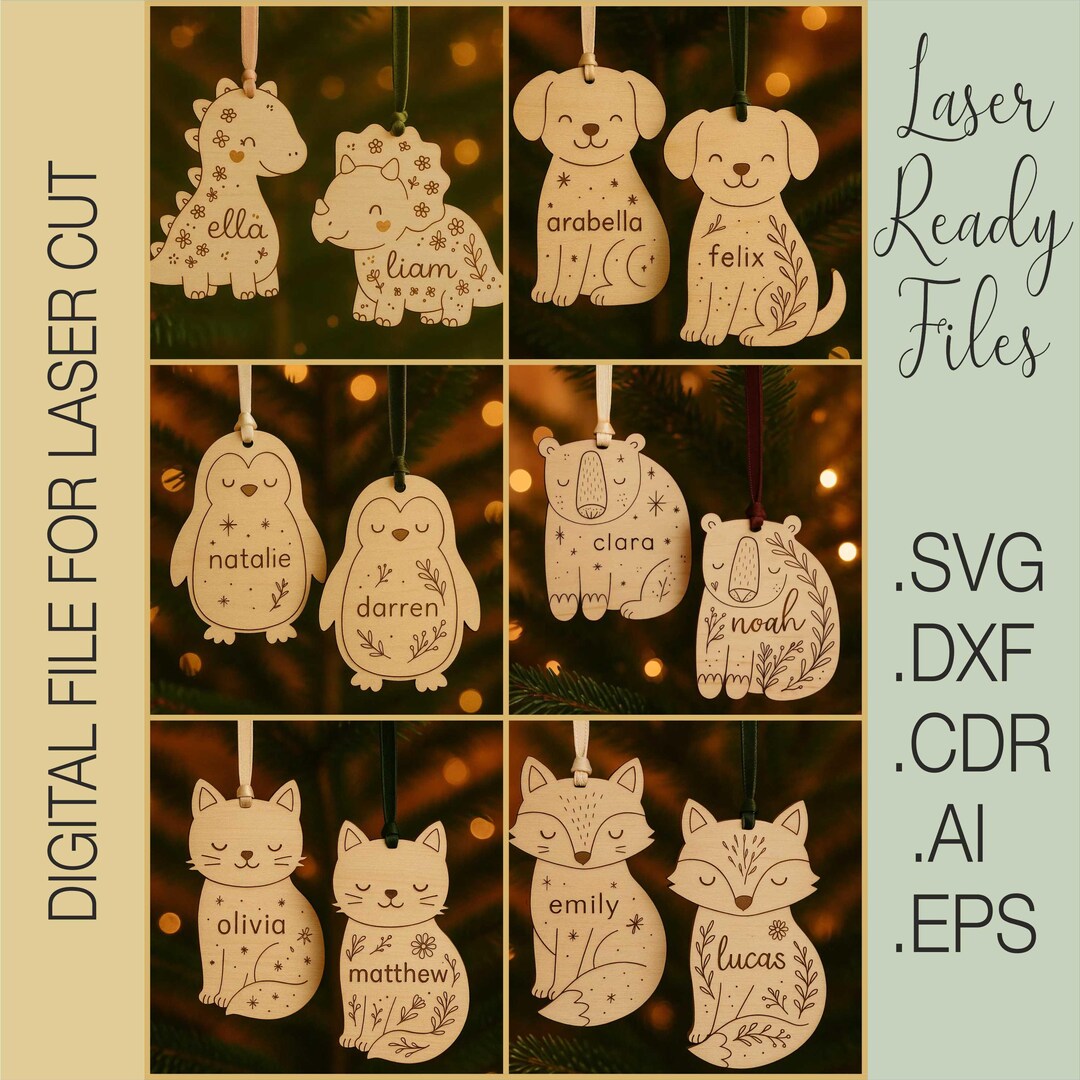 Christmas Animal Ornament SVG Bundle, Laser Cut File for Glowforge ...