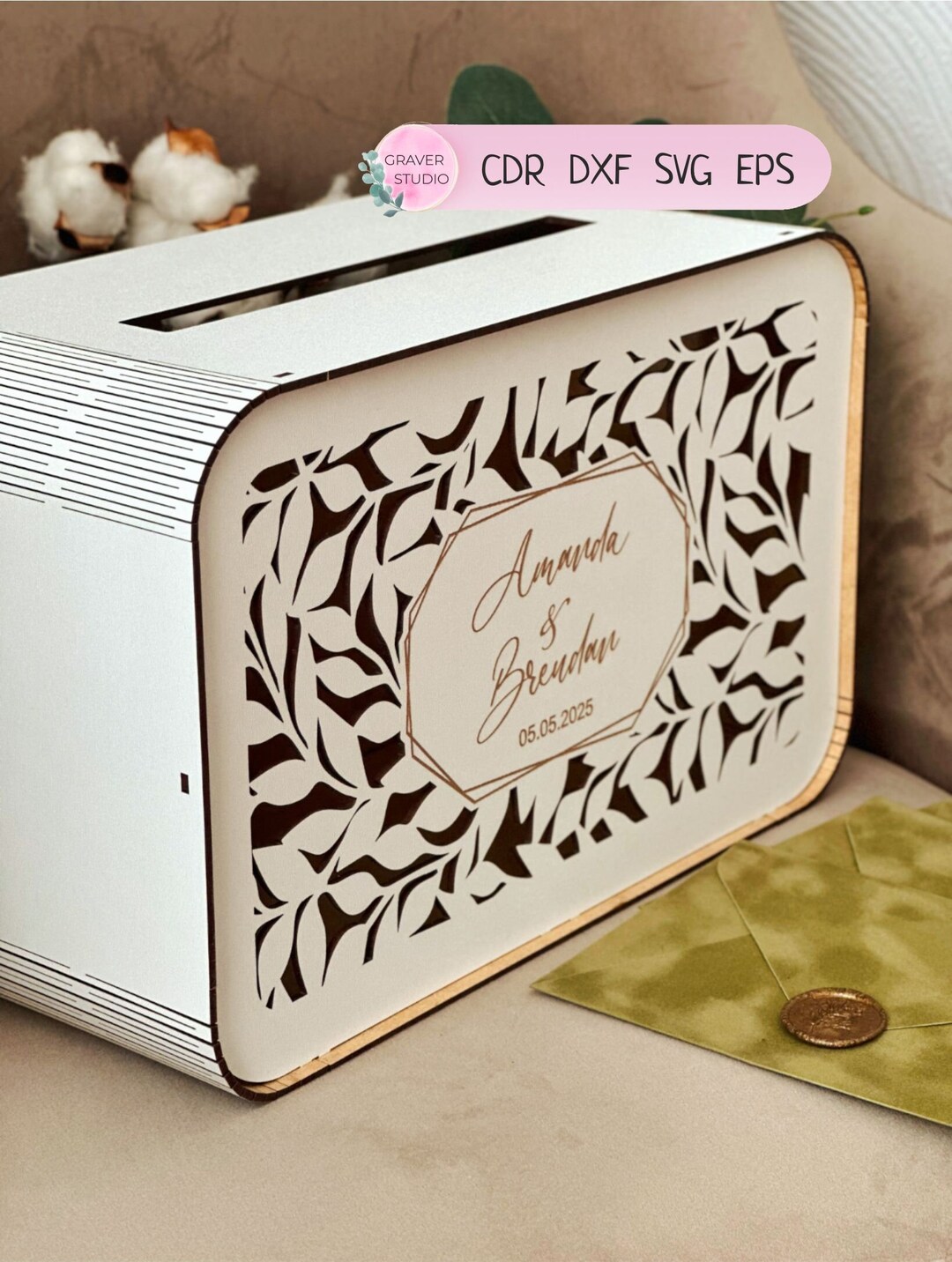 Wedding Card Box Svg,laser Cutting Project,svg Dxf Cdr Eps Vector Plans ...