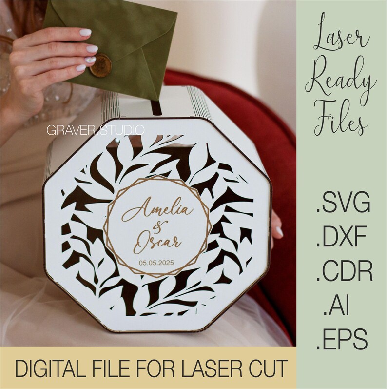 Octagonal Wedding Card Box Svg,wedding Laser Cut File, Svg Dxf Cdr Eps ...