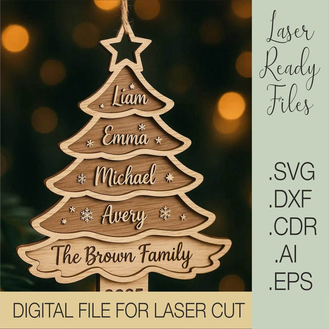 Christmas Tree Ornament SVG | Family Name Wooden Decoration ...