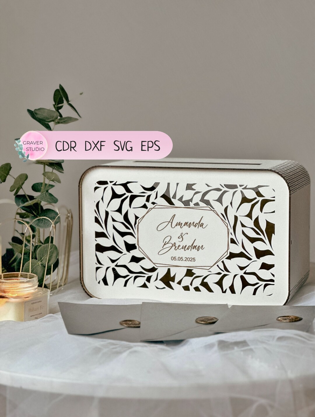 Wedding Card Box Svg,laser Cutting Project,svg Dxf Cdr Eps Vector Plans ...