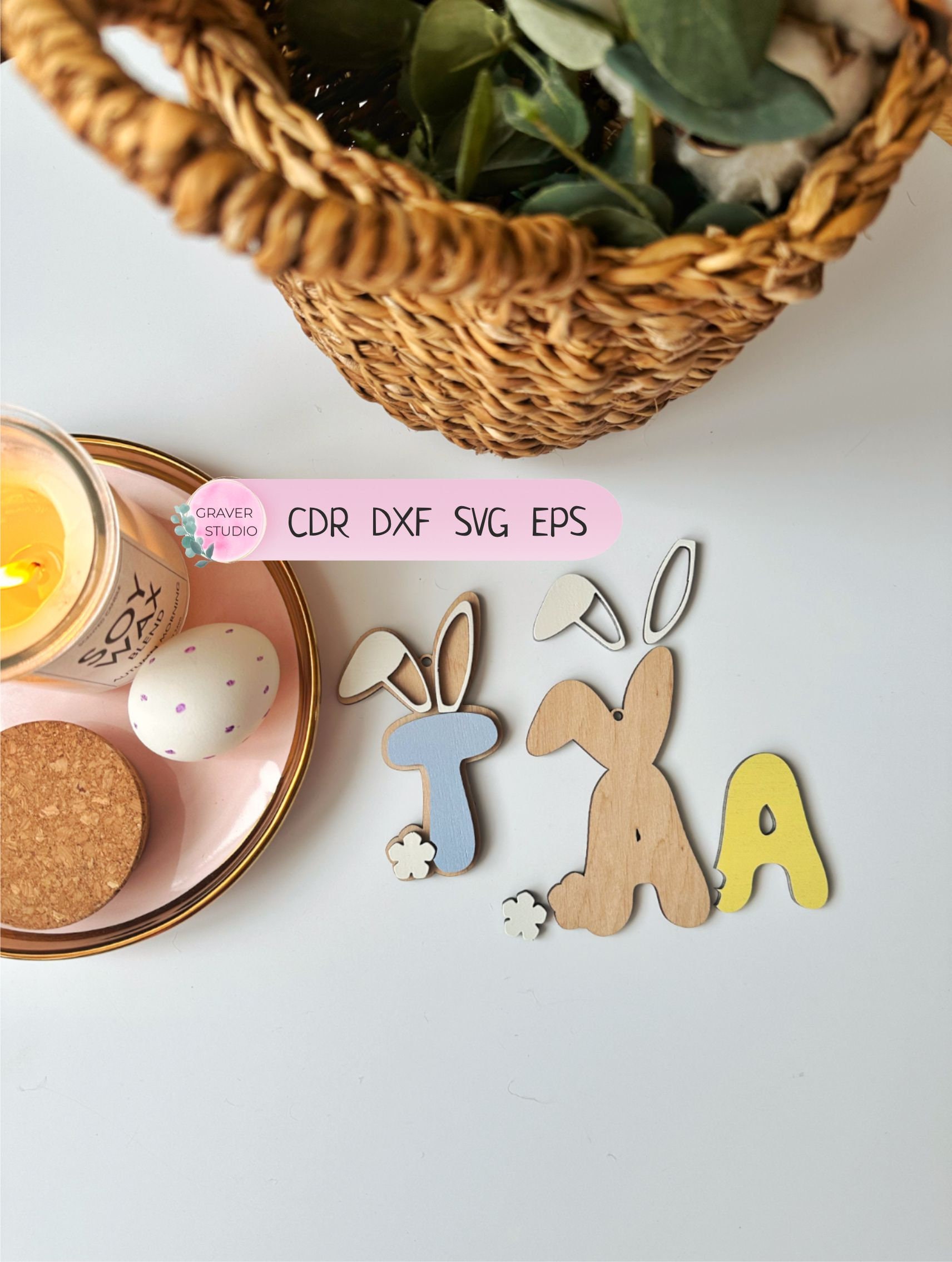 Easter Rabbit Initials,laser Cut File Glowforge,easter Bunny Svg ...