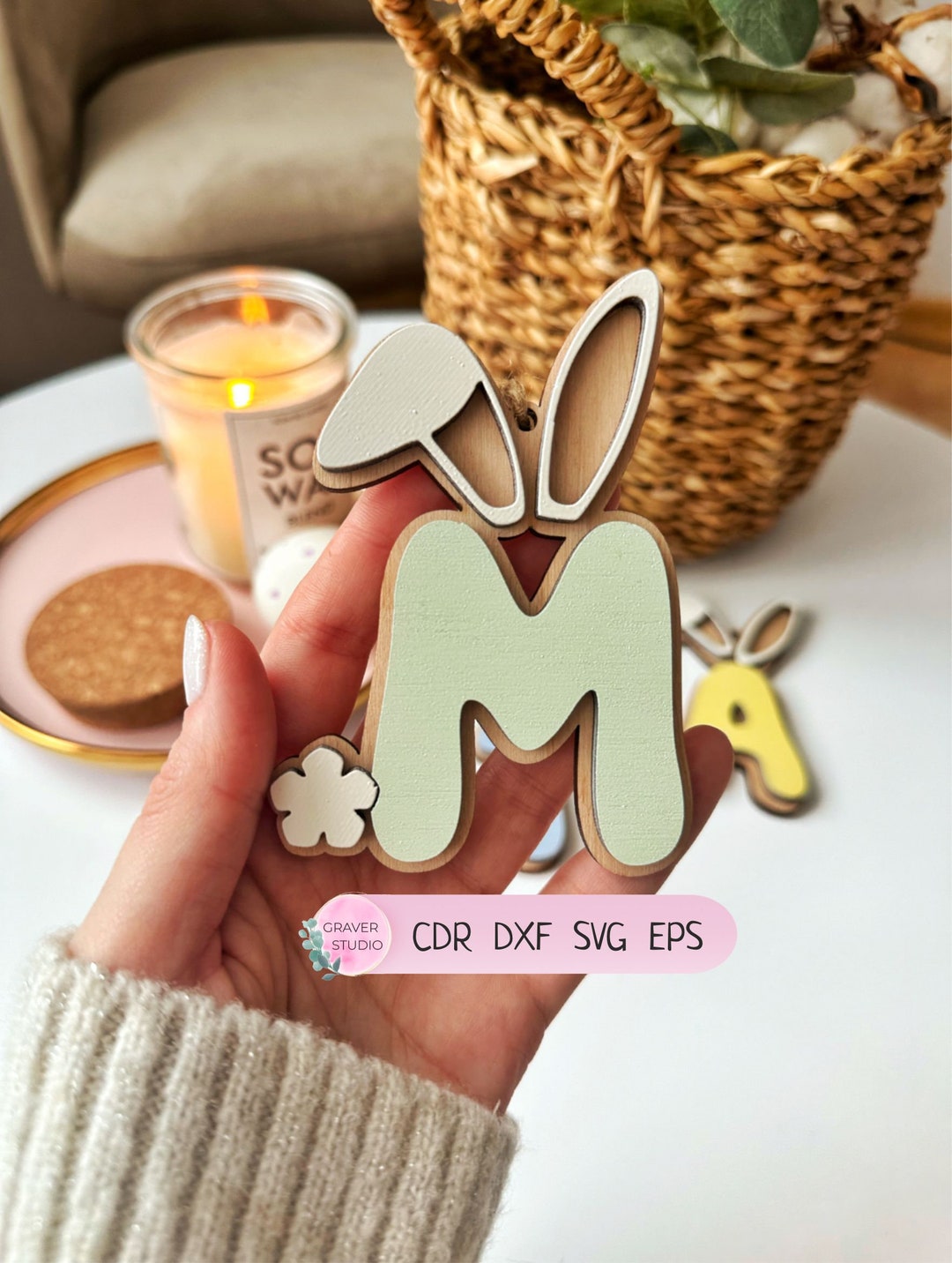Easter Rabbit Initials,laser Cut File Glowforge,easter Bunny Svg ...