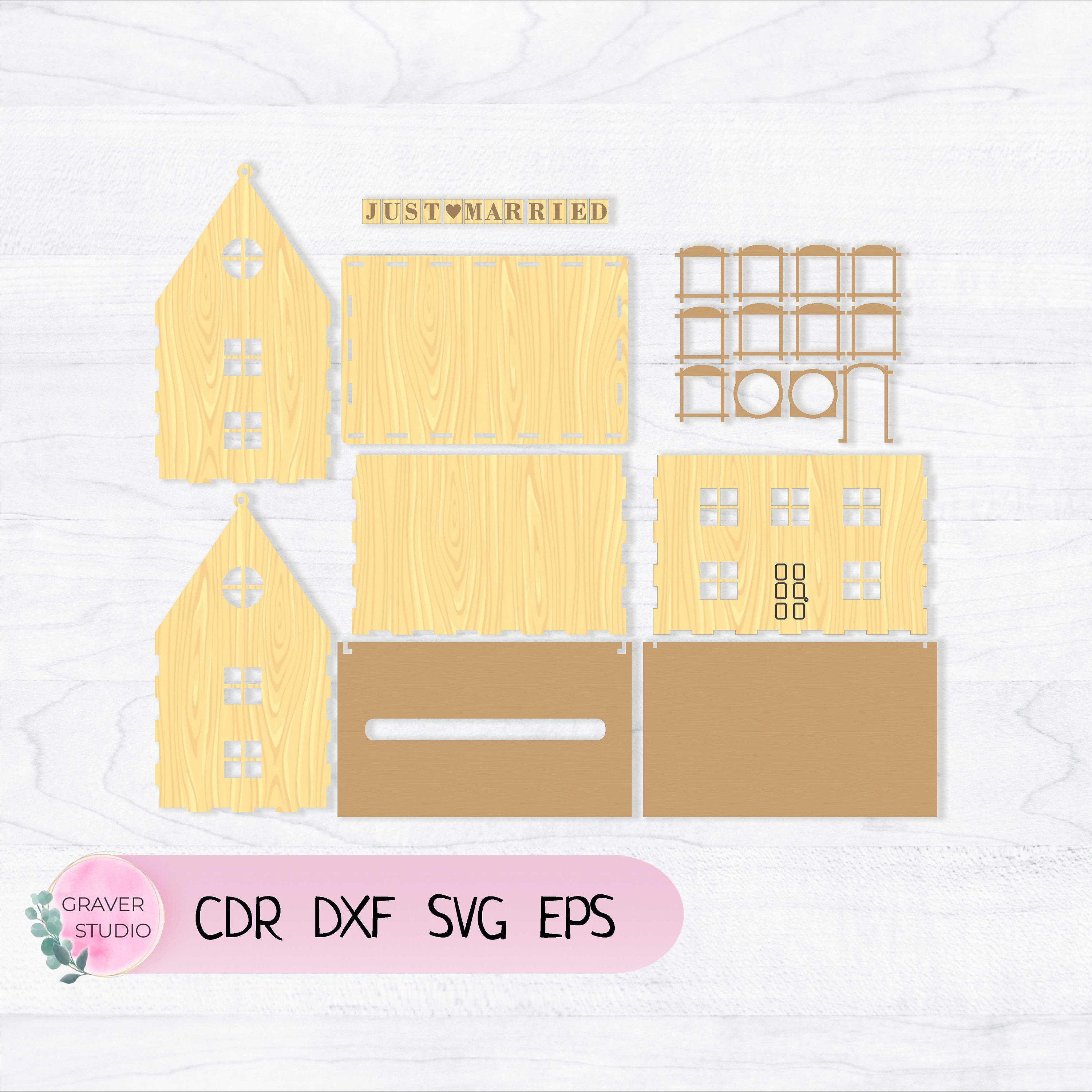 Wedding House Just Married Laser Cutting Project Files Svg - Etsy