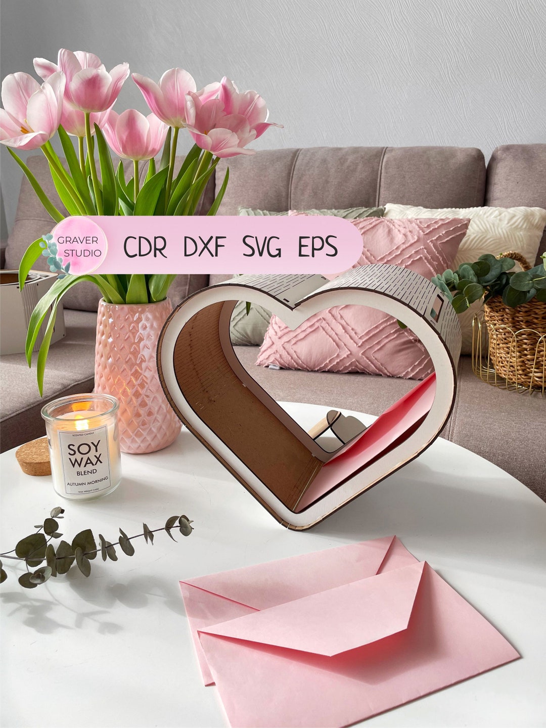 Heart With Acrylic , Files Svg Dxf Cdr Eps Vector Plans, Laser Cutting ...