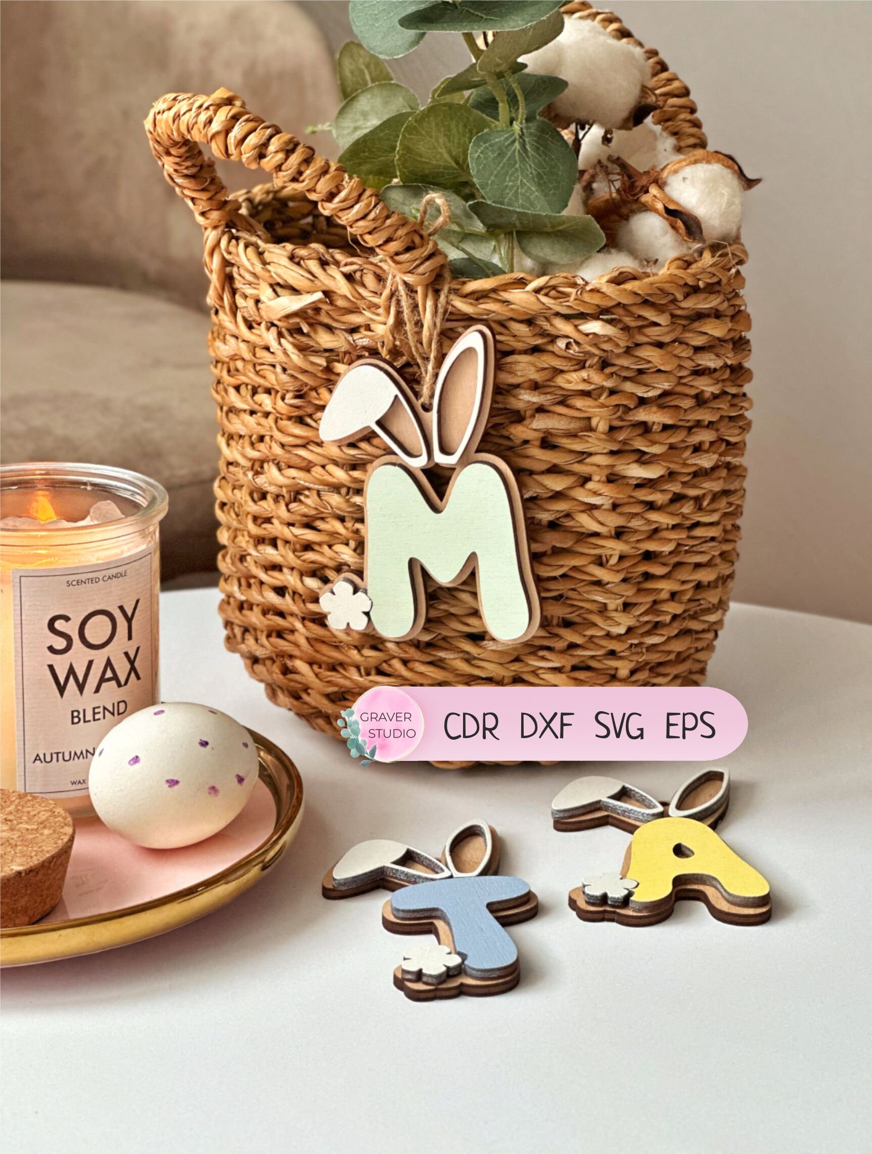 Easter Rabbit Initials,laser Cut File Glowforge,easter Bunny Svg ...