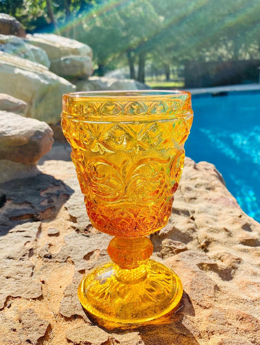Vintage IVIMA Portugal Handmade Goblet-scroll Pattern-gold Amber 1 - Etsy