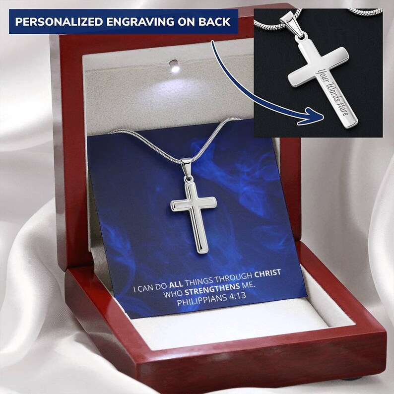 Personalized Stainless Steel Cross Necklace - Adjustable Snake Chain - Etsy