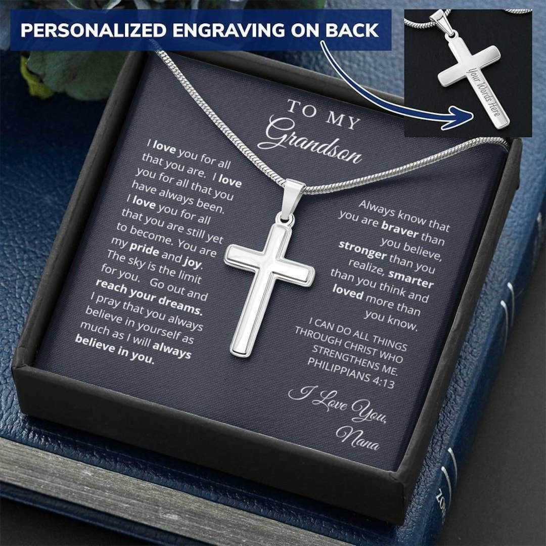 Grandson Cross Necklace Gift: Stainless Steel Pendant From Nana - Etsy