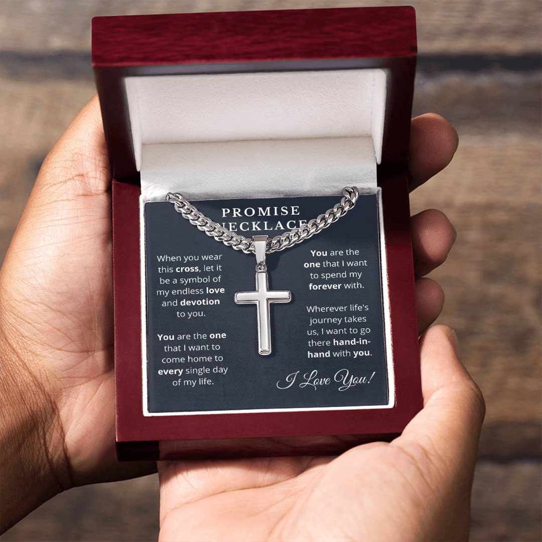 Personalized Cross Necklace, Cuban Chain, Valentines Day Gift - Etsy