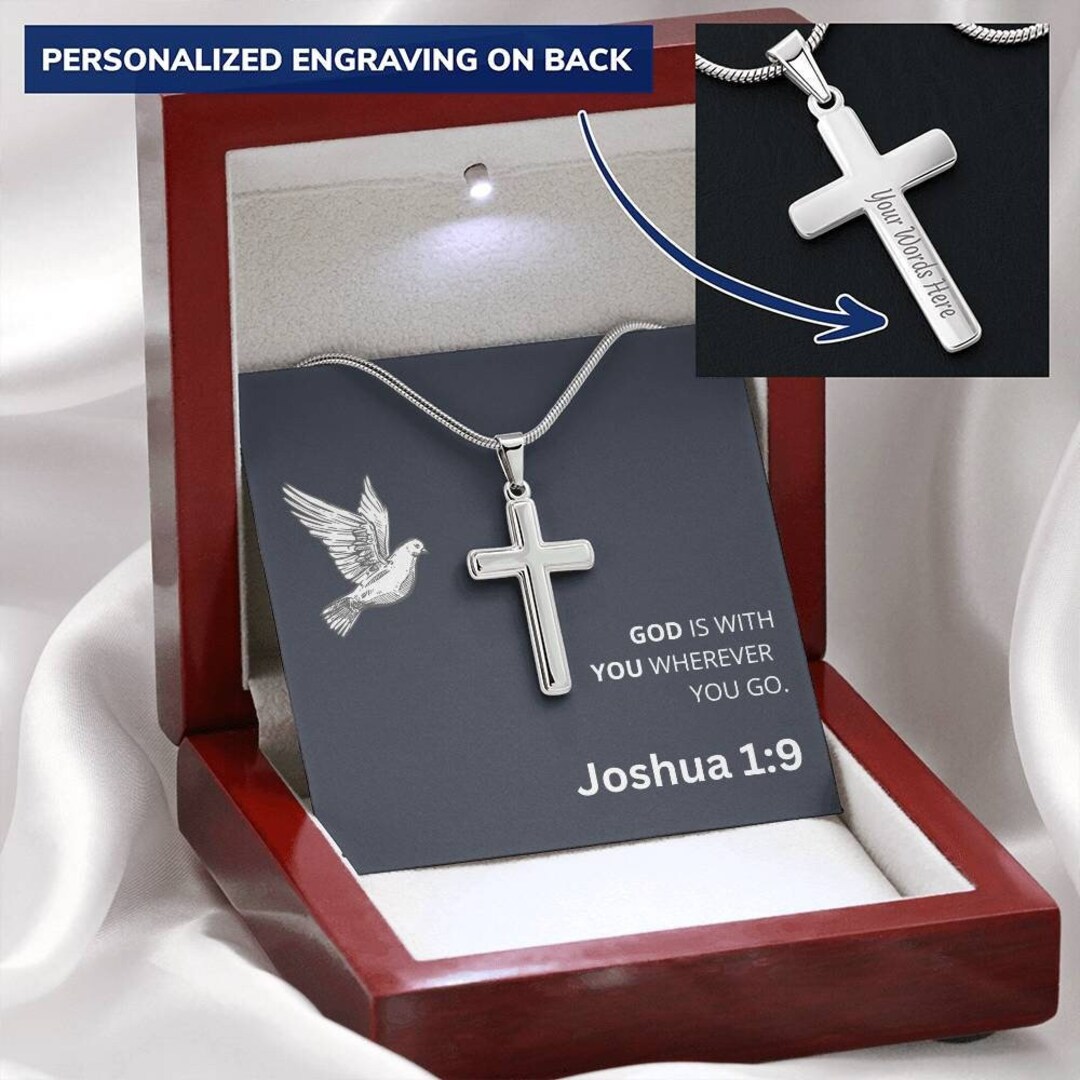 Engraved Cross Necklace: Personalized Stainless Steel Religious Gift - Etsy