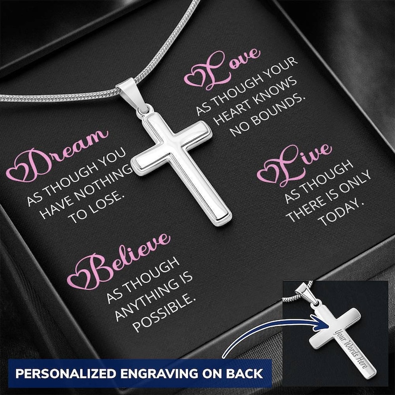 Engraved Cross Necklace: Personalized Stainless Steel Pendant - Etsy