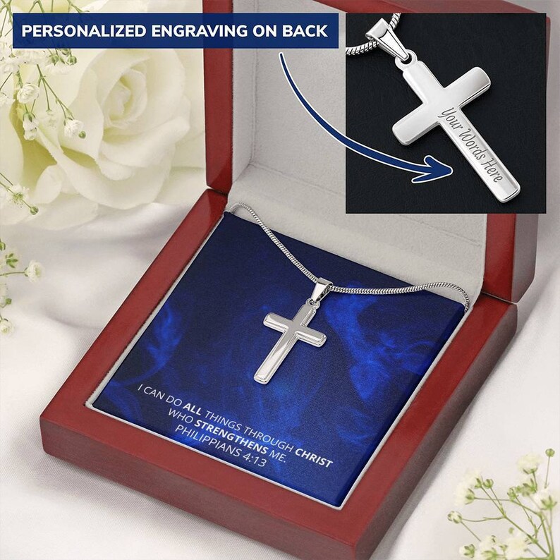 Personalized Stainless Steel Cross Necklace - Adjustable Snake Chain - Etsy