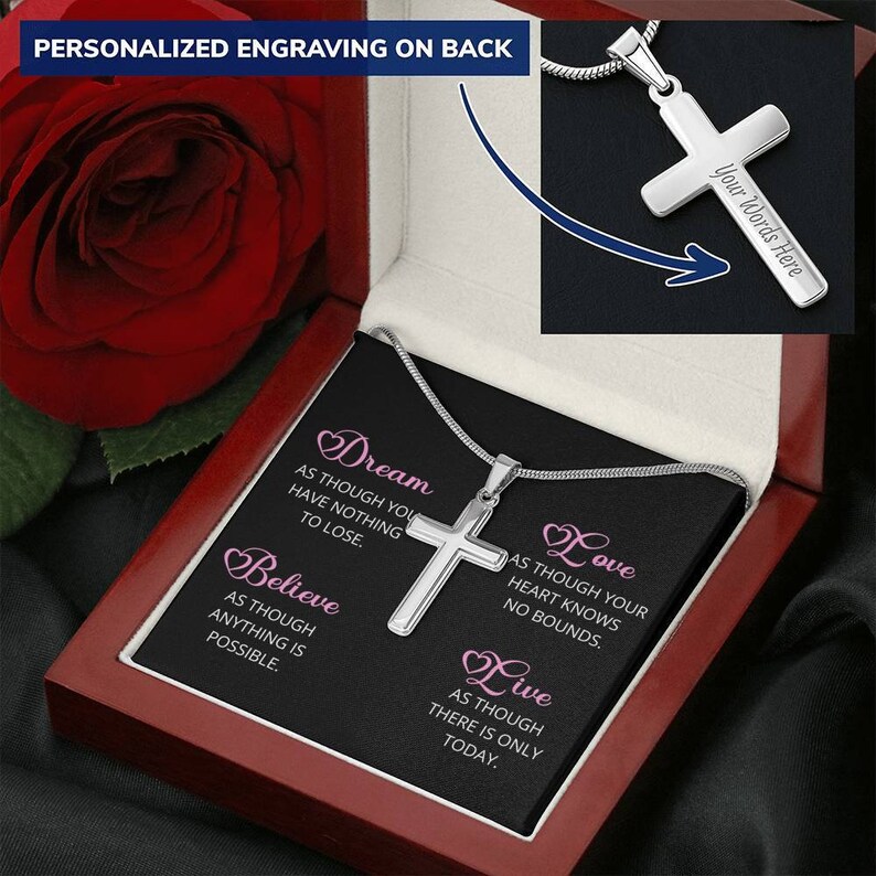 Engraved Cross Necklace: Personalized Stainless Steel Pendant - Etsy