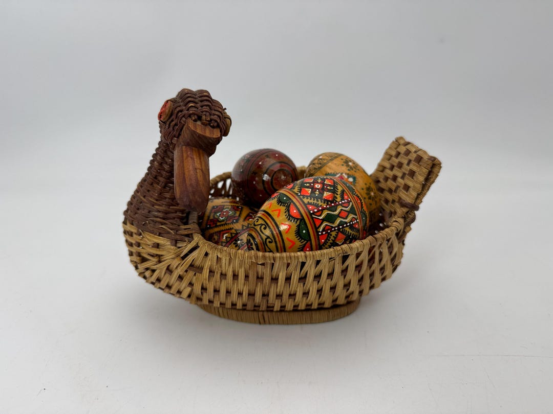 Set of 6 Vintage Ukrainian Wooden Hand-painted Pysanky Easter Eggs With ...