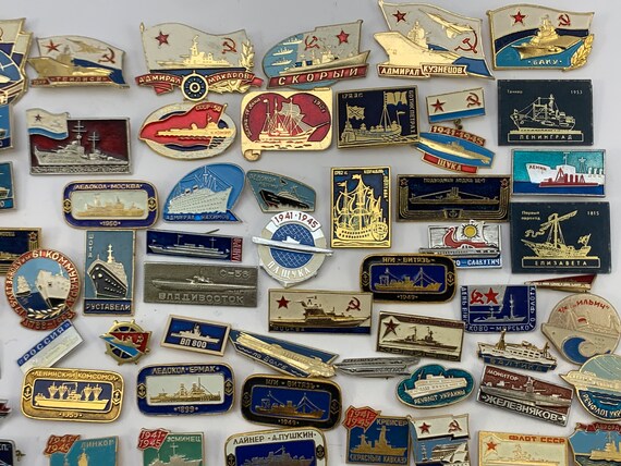 Set Of 64 Vintage USSR Ships Pins - Gem