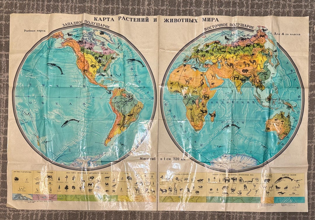 Vintage USSR Original Educational Map 1988 - Etsy