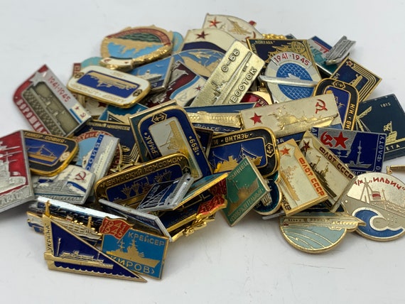 Set Of 64 Vintage USSR Ships Pins - Gem