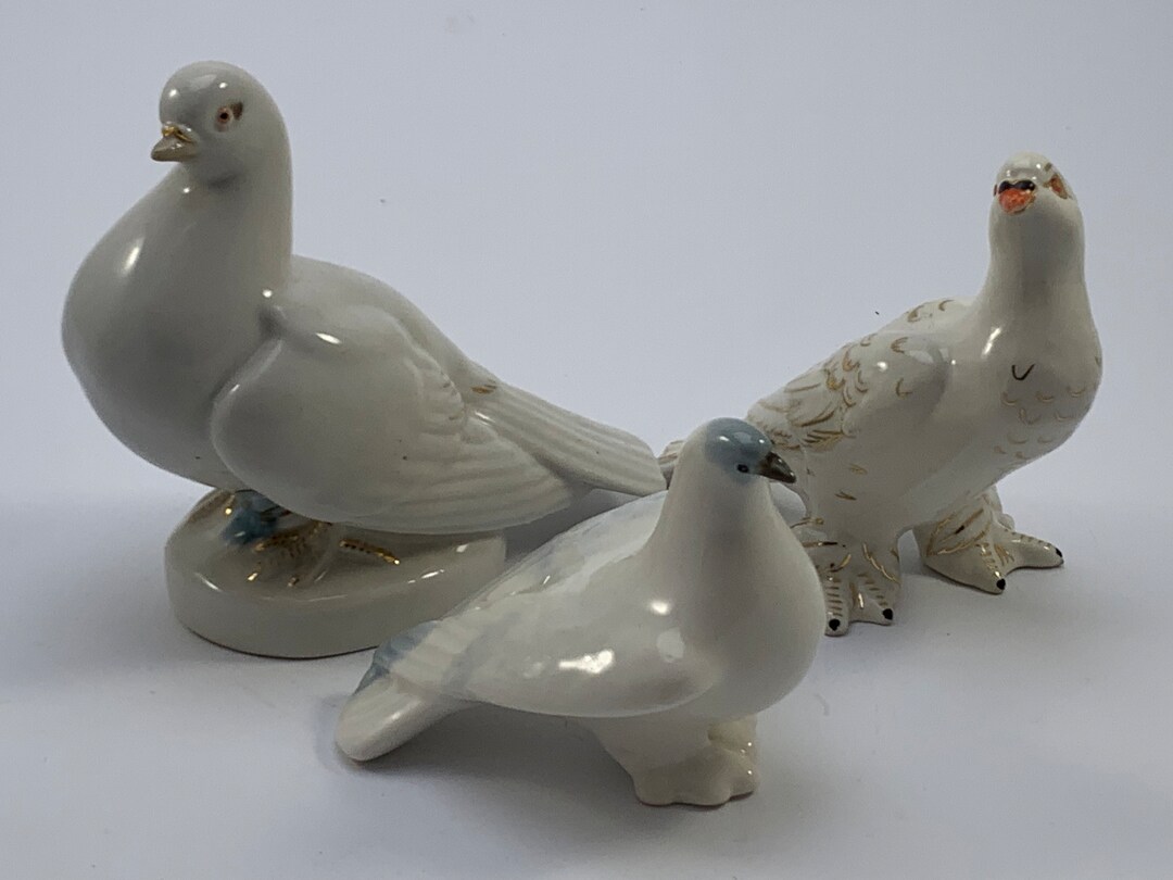 Set of 3 Vintage USSR Porcelain Figurines Pigeons - Etsy