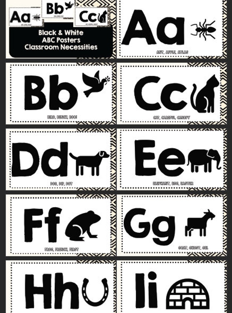 Black & White Alphabet Posters, Classroom Decor, Educational, Digital ...