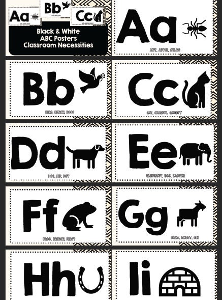 Black & White Alphabet Posters, Classroom Decor, Educational, Digital ...