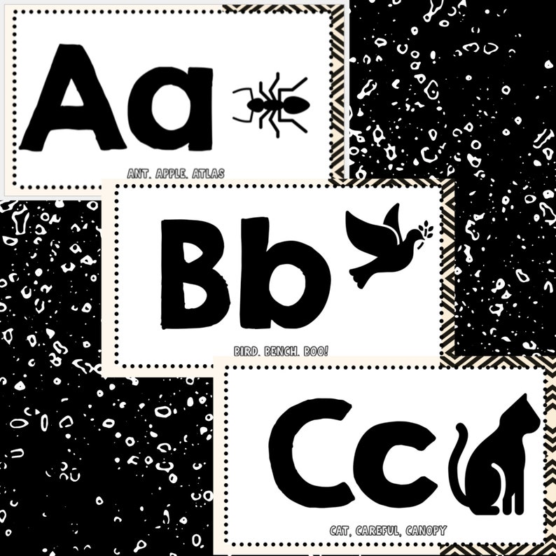 Black & White Alphabet Posters, Classroom Decor, Educational, Digital ...