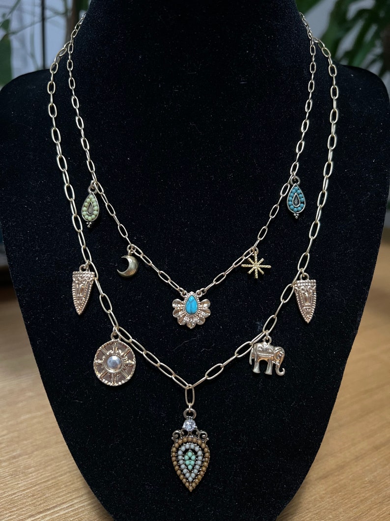Gold Paperclip Layered Charm Necklace - Etsy