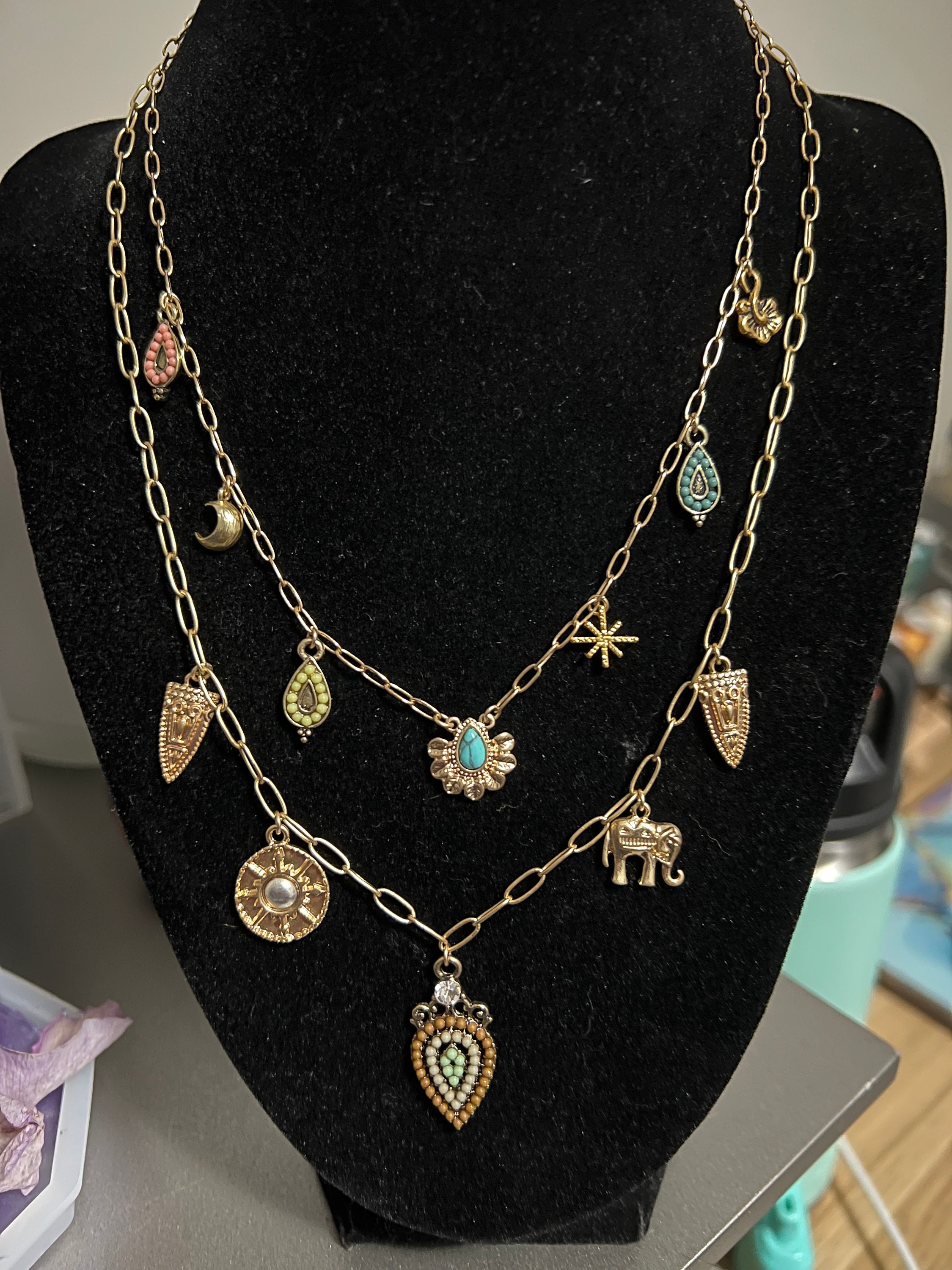 Gold Paperclip Layered Charm Necklace - Etsy
