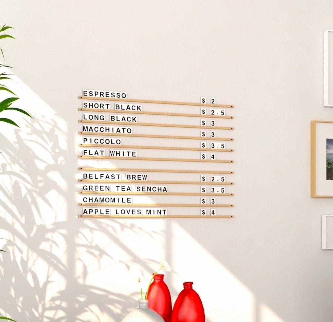 Cafe Menu Board Wooden Wall Menu Board Letter Tiles Display - Etsy