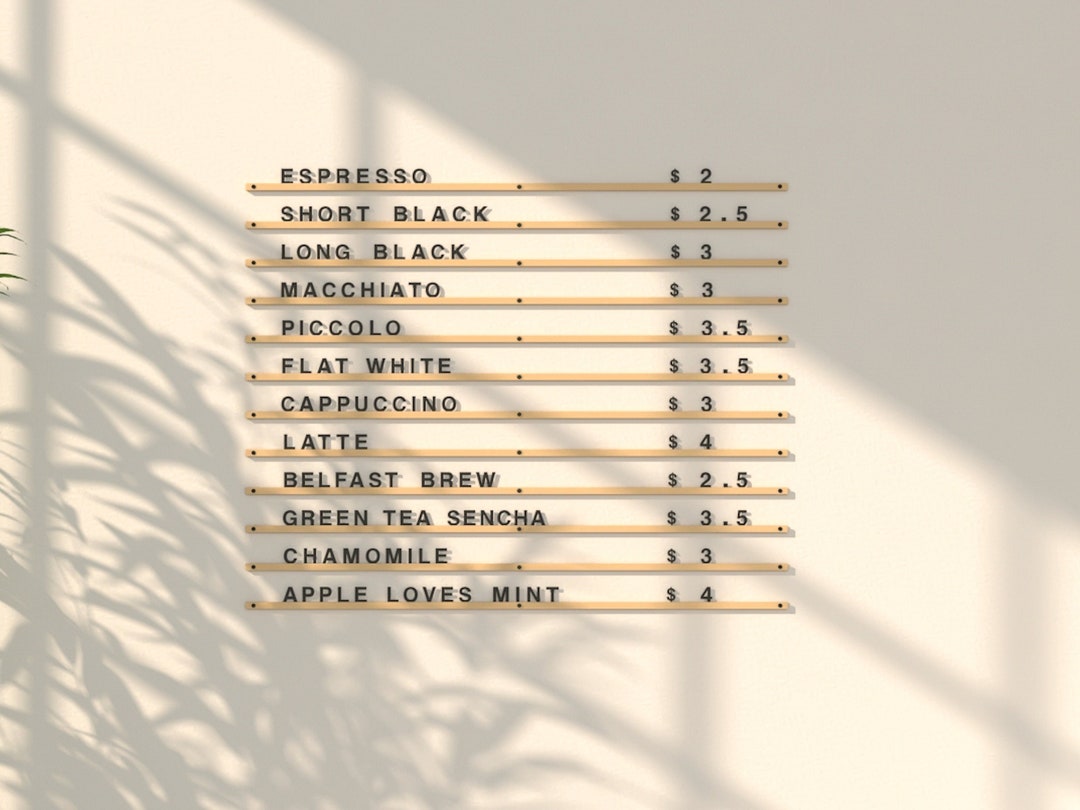 Cafe Menu Display With Letters and Rails, Coffee Bar Menu Sign, Wall ...