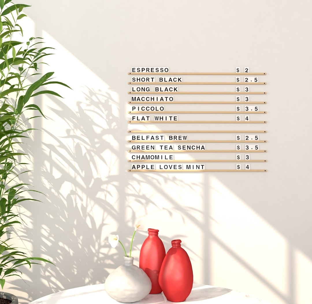 Cafe Menu Board, Wooden Wall Menu Board, Letter Tiles Display, Wall ...