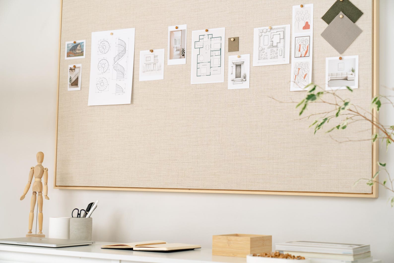 Modern Bulletin Board, Designer Linen Pin Board, Fabric Cork Board ...