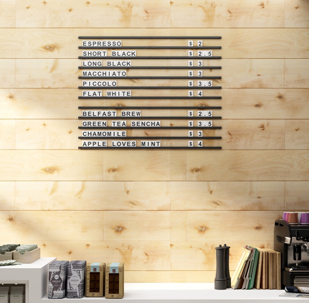 Cafe Menu Board, Wooden Wall Menu Board, Letter Tiles Display, Wall ...