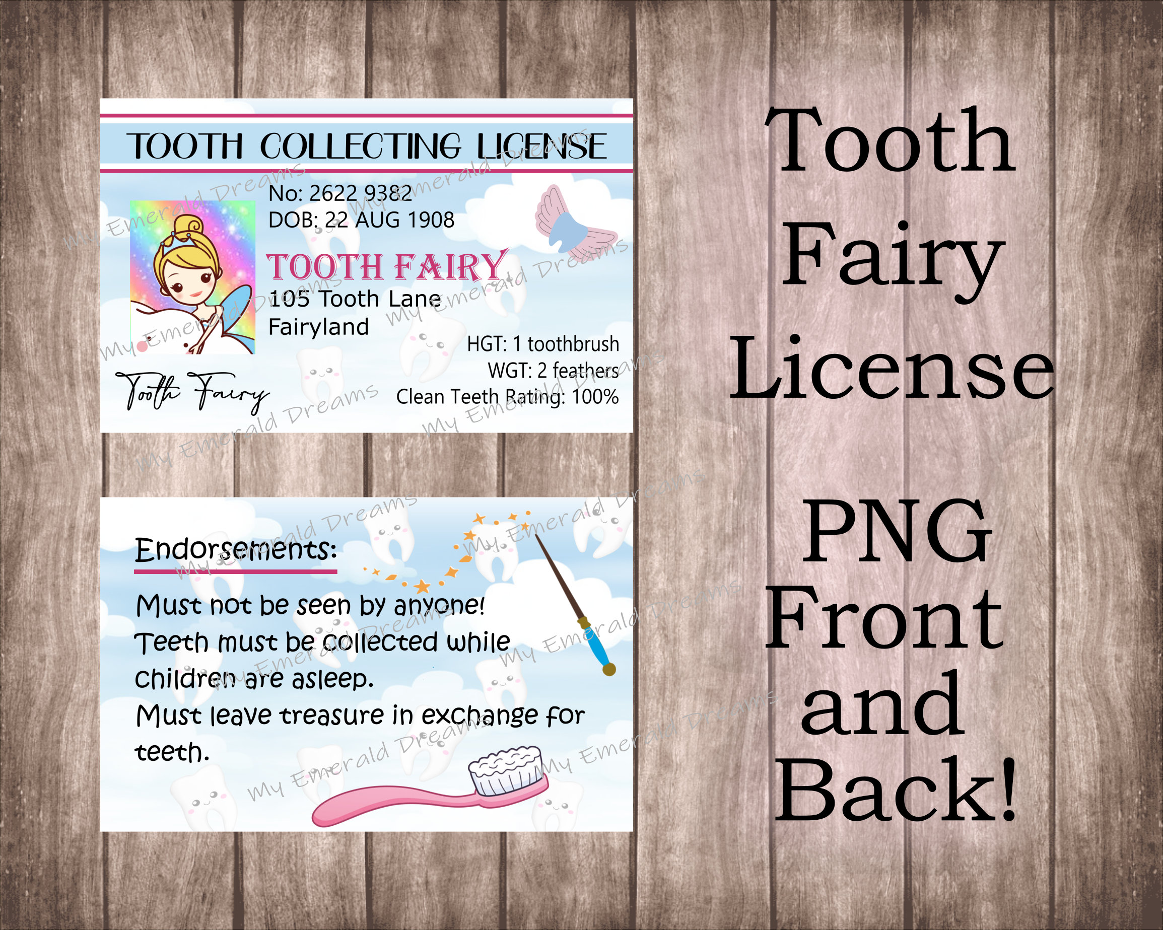 Tooth Fairy License PNG File | Sublimation | Instant Digital Download ...