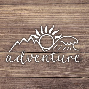 Adventure Decal Design 1, Mountain Sun Wave Bumper Sticker, Adventures ...