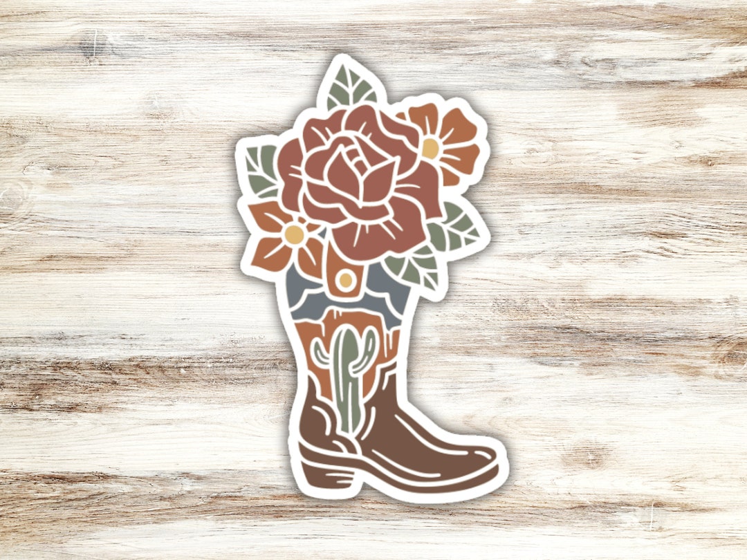 Floral Cowboy Boot Sticker Design 1, Floral Western Sticker ...