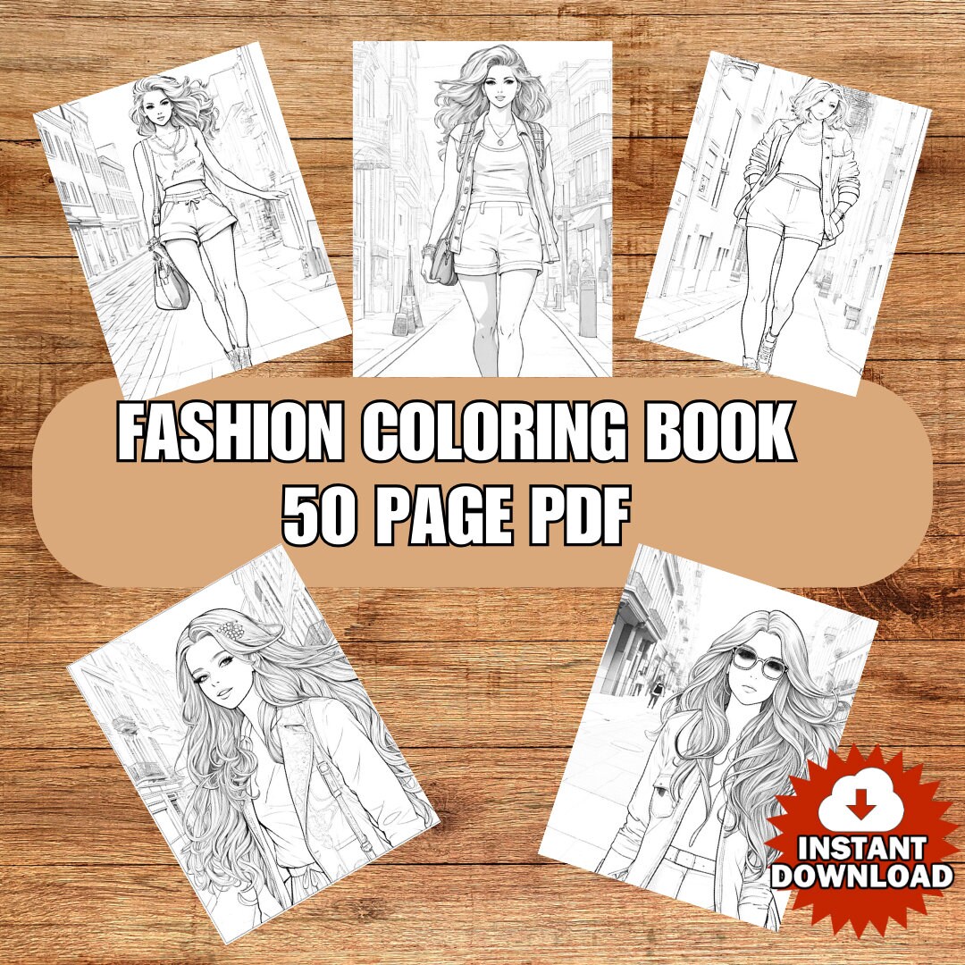 50 Pages PRETTY GIRLS Fashion Coloring Book Women Digital Coloring Page ...