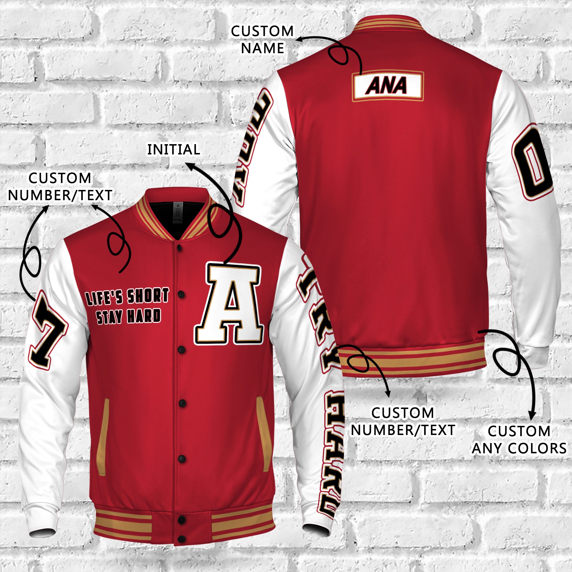 Customize Varsity Jacket Personalize Text Number and Color - Etsy