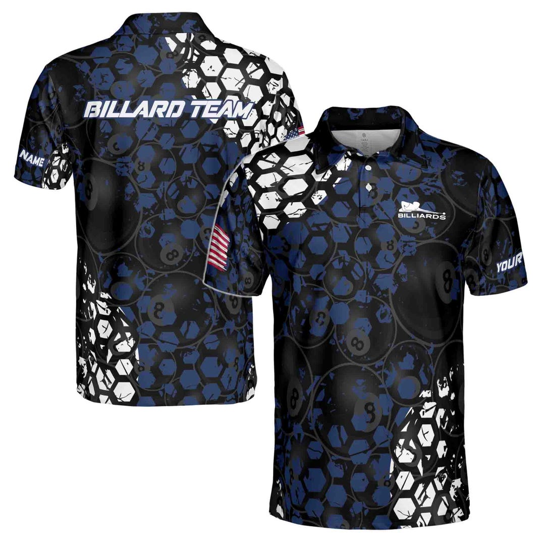 Custom Name, Team Name Blue Hive Billiard 8 Ball Men's Polo Shirt S-5XL ...
