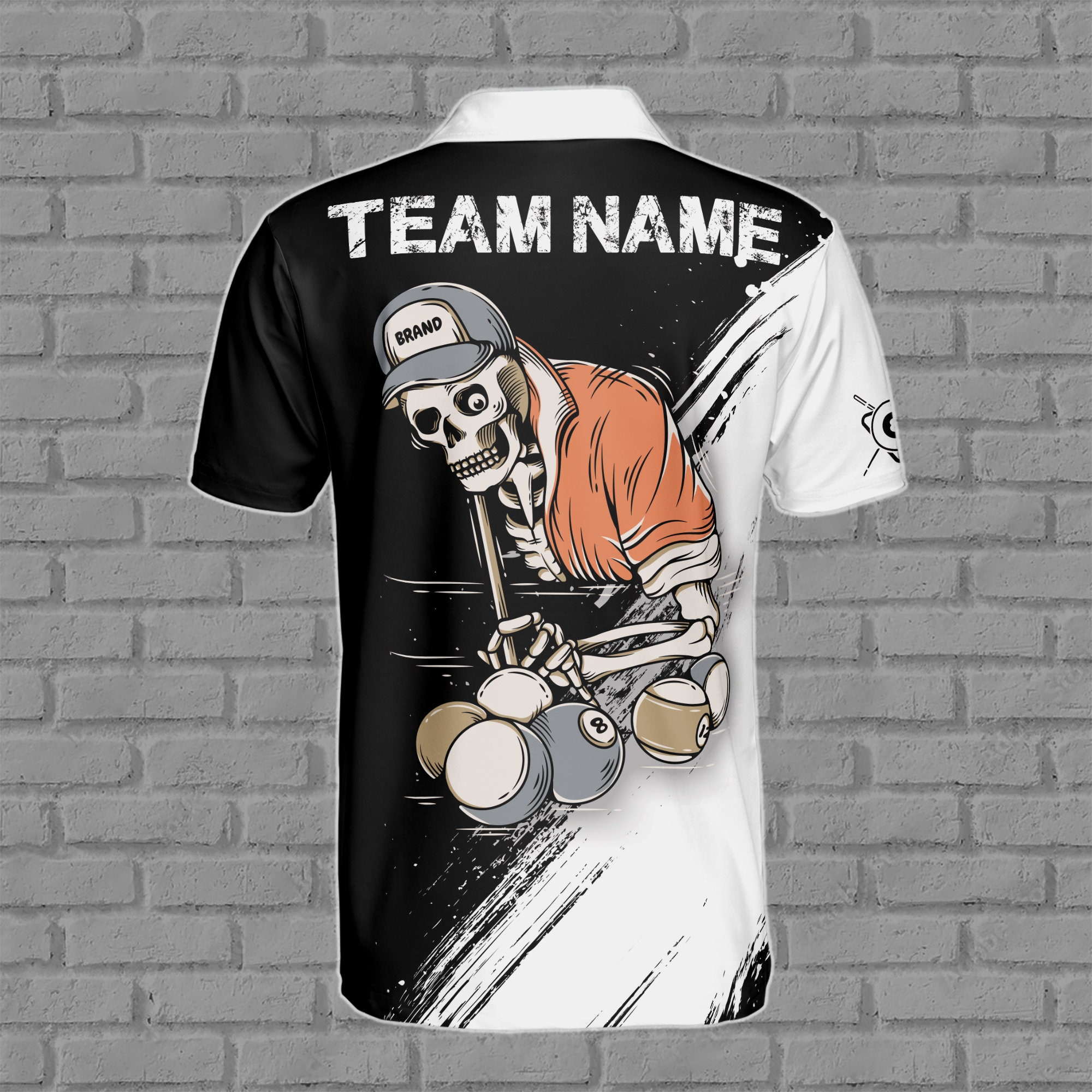 Custom Name Team Name Skull Billiard 8 Balls Skeleton Pool Men's Polo ...