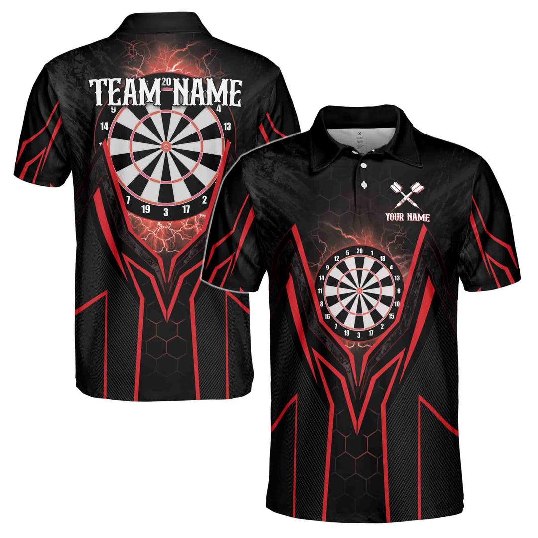 Custom Name Team Name Red Darts Art Lightning Darts Team Men's Polo ...