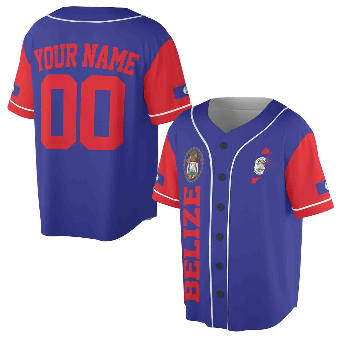 Personalize Name Number Belize Flag Blue Coat of Arms Baseball Jersey S ...