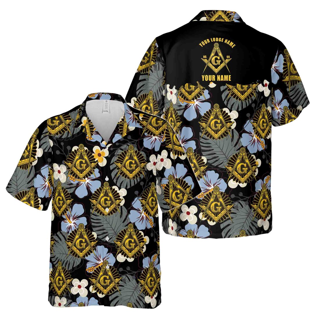 Customize Freemasonry Master Mason Black Tropical Floral Hawaiian Shirt ...