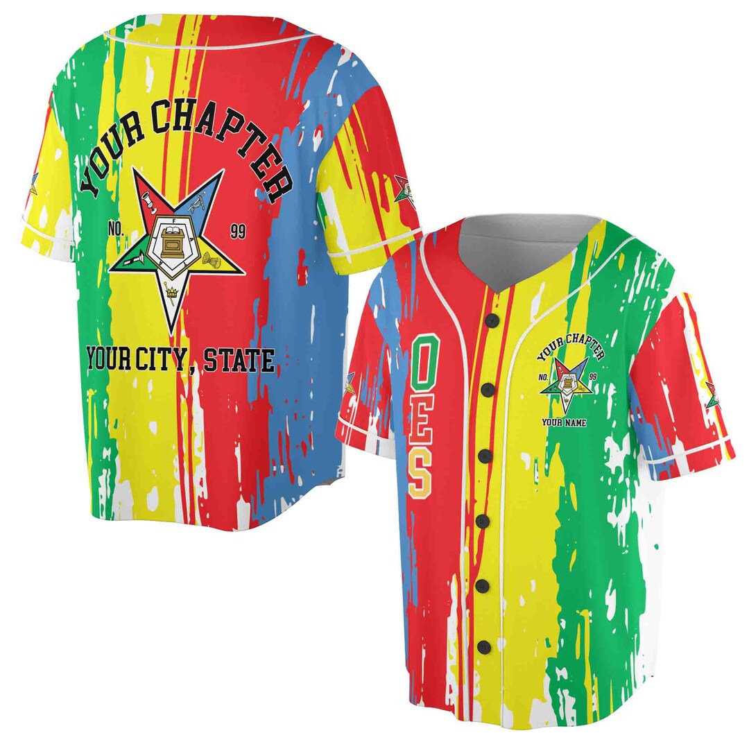 Colorful Order of the Eastern Star OES Pentagon Down Baseball Jersey S ...