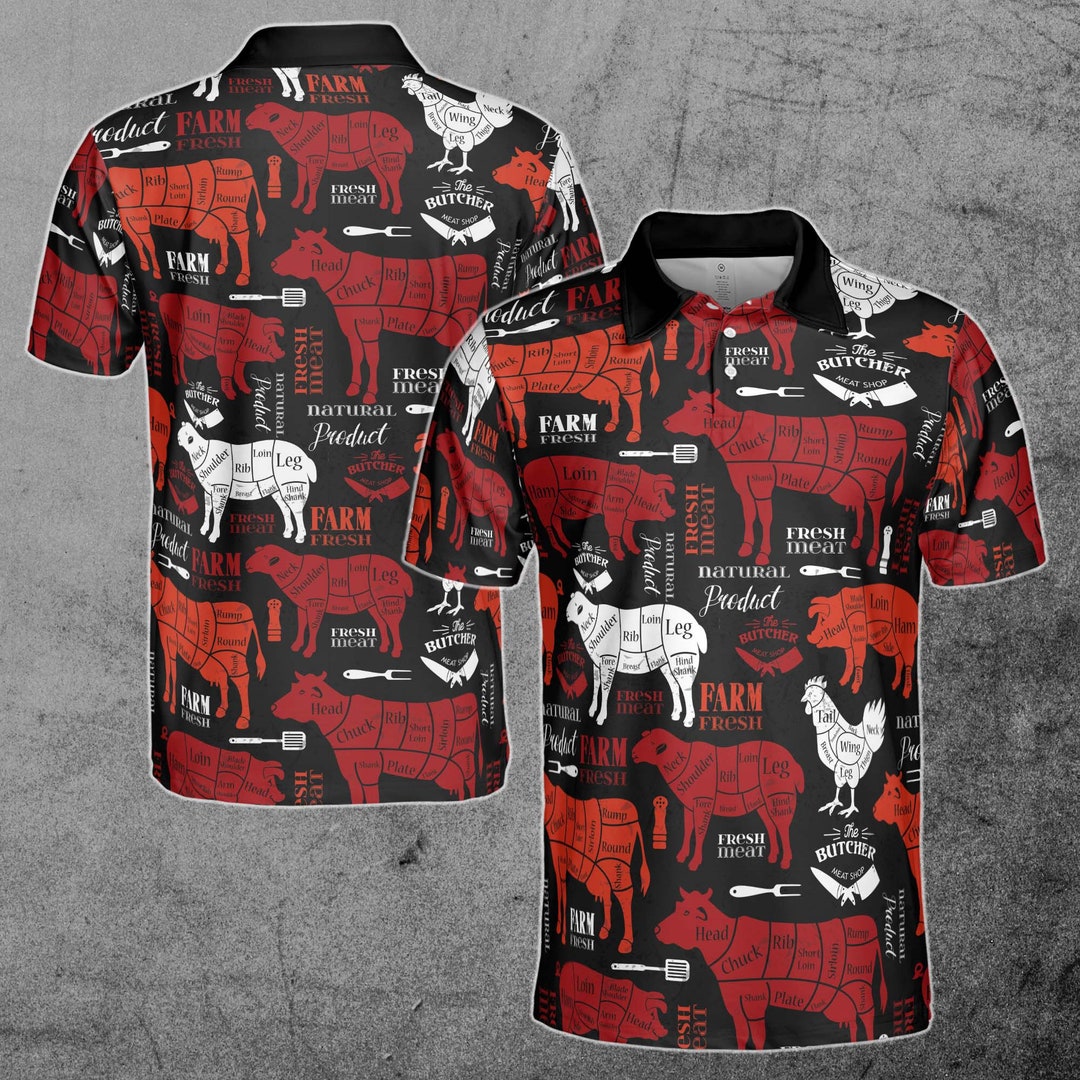 Funny Meat Cuts Shirt, Animal Silhouette Butcher Men's Polo Shirt S-5XL ...