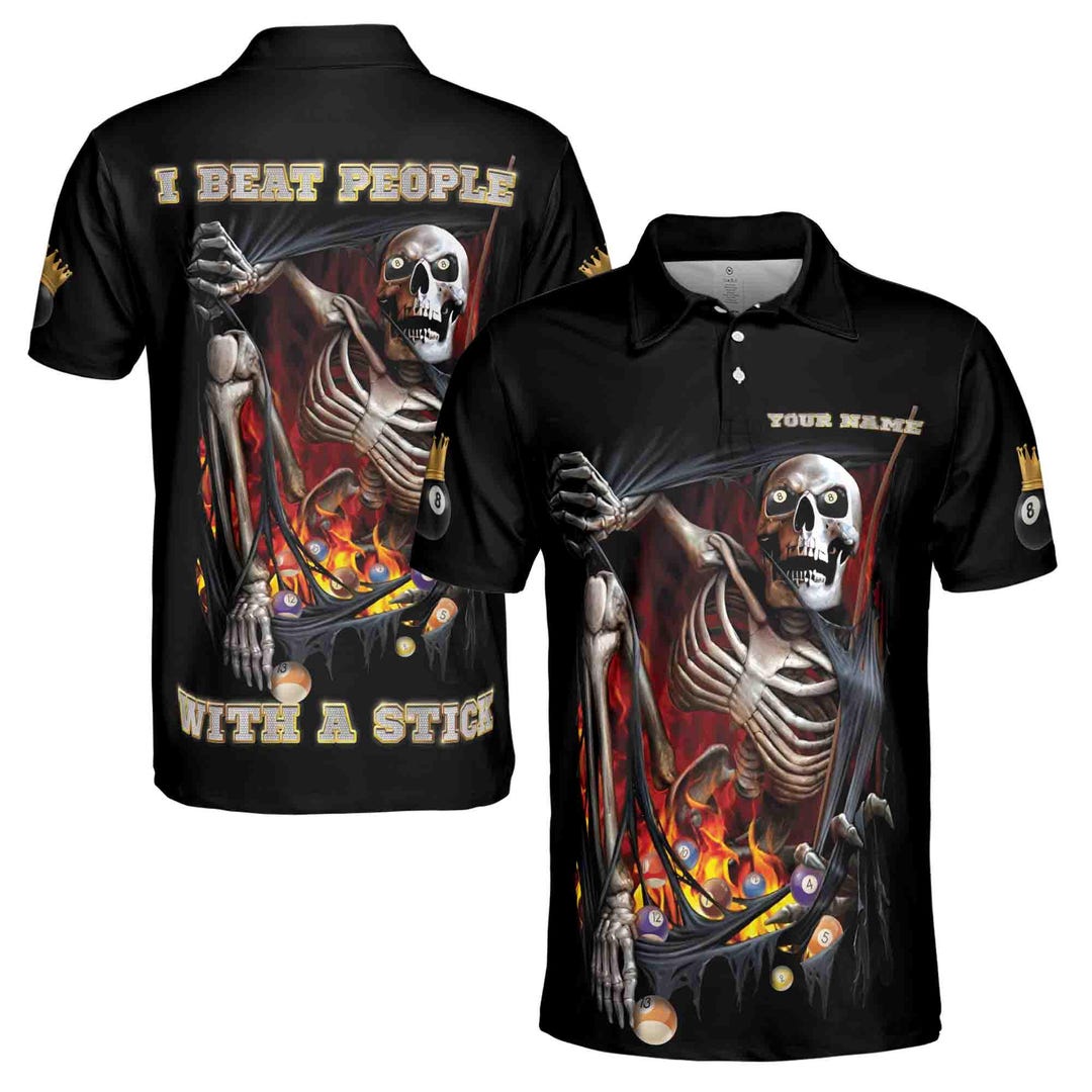 Custom Skeleton Billiard Men's Polo Shirt: I Beat People With A Stick ...