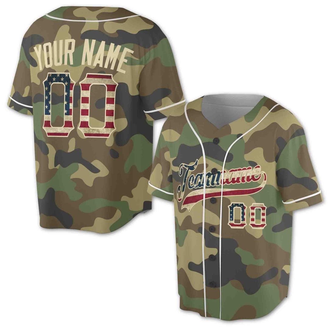 Custom Camo Baseball Jersey: Vintage USA Flag, Personalized Name ...