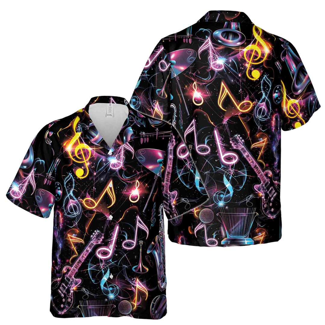 Mysterious Neon Music Note Guitar Hawaiian Shirt S-5XL - Etsy